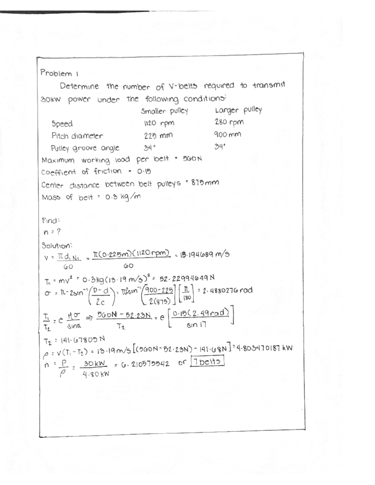Suñer Design Problem 3 - Problem I Determine the number of required to transmit 30kw power under ...