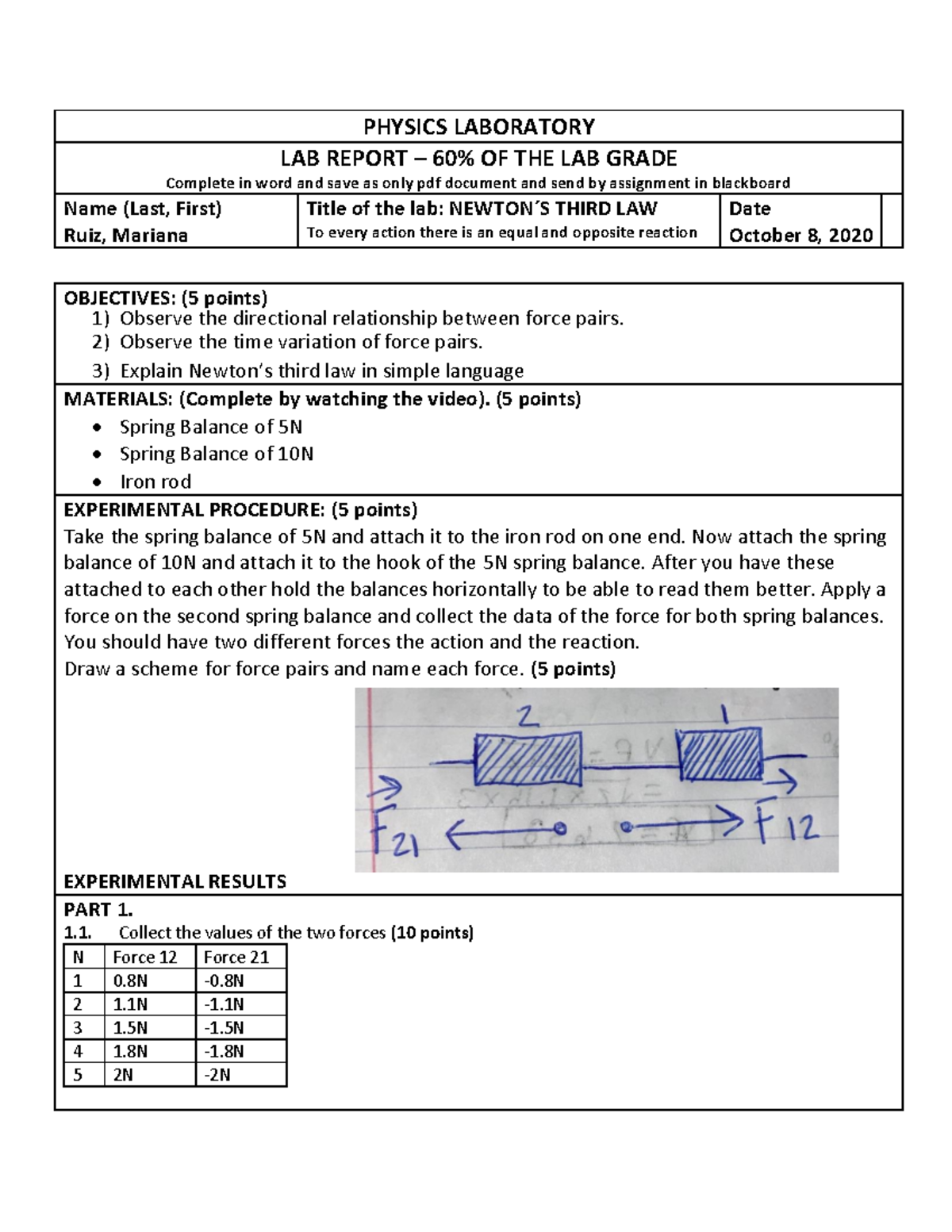 Mariana Ruiz Lab5 PHY2053L - PHYSICS LABORATORY LAB REPORT – 60% OF THE ...