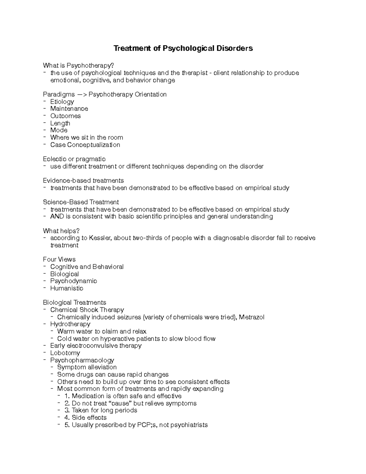 Treatment of Psych Disorders - Treatment of Psychological Disorders ...