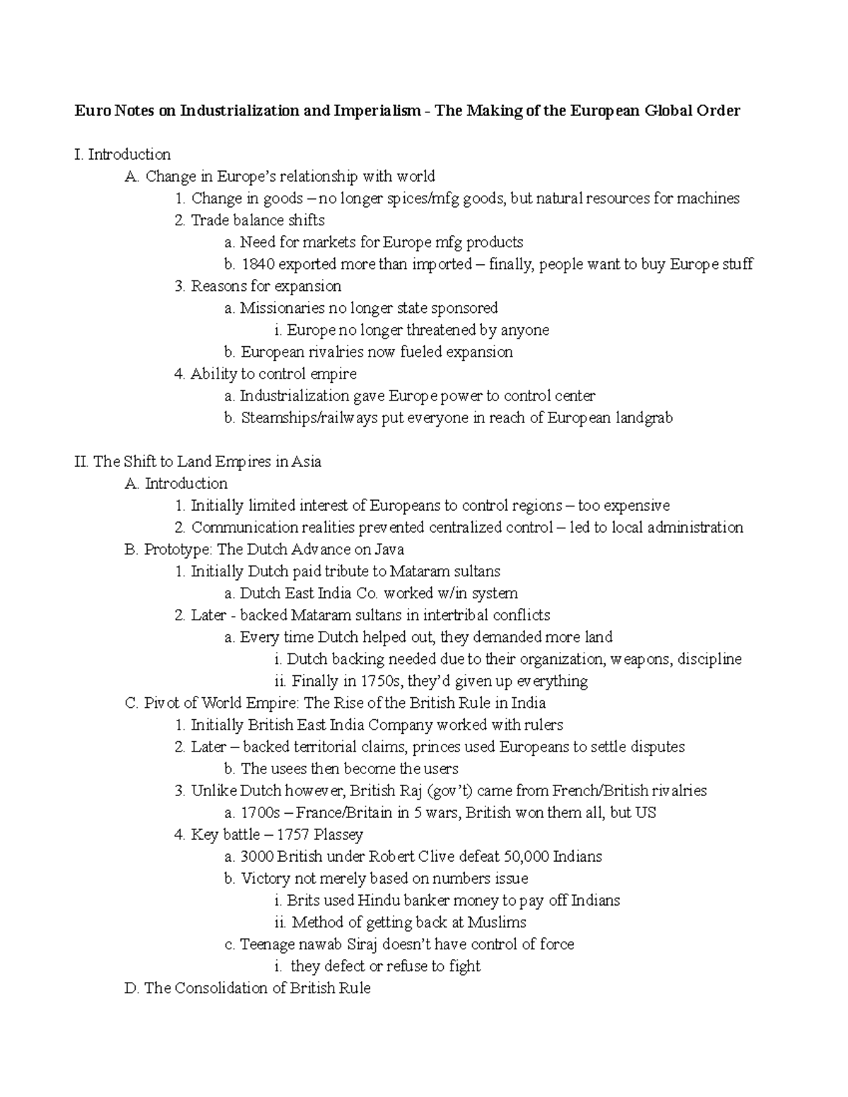 Euro Notes on Industrialization and Imperialism - Studocu