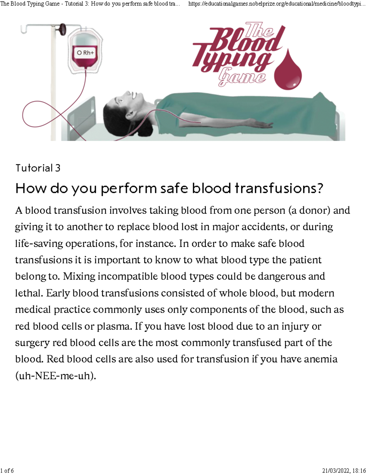 The Blood Typing Game - Tutorial 3 How do you perform safe blood ...