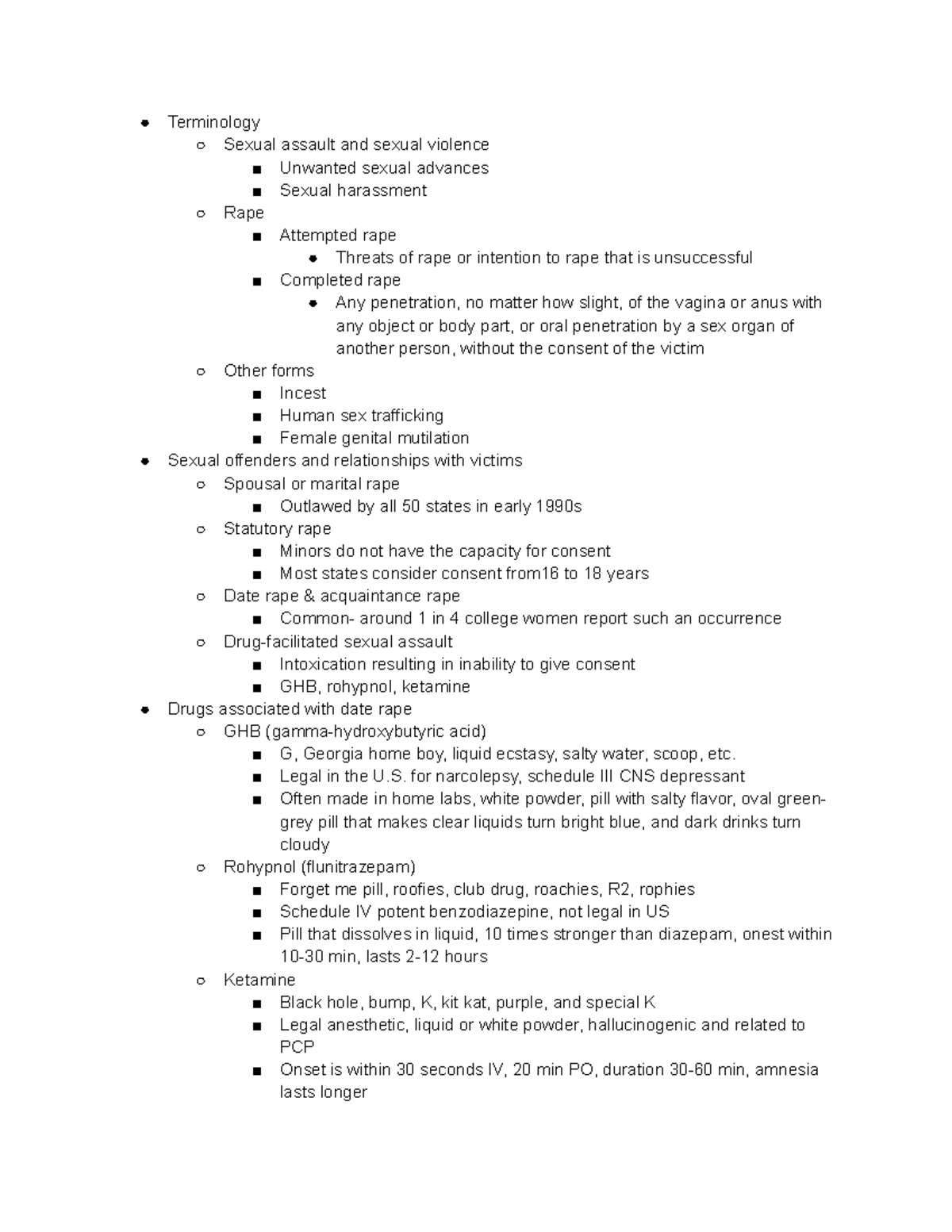 Sexual Assault Notes - Terminology Sexual assault and sexual violence ...