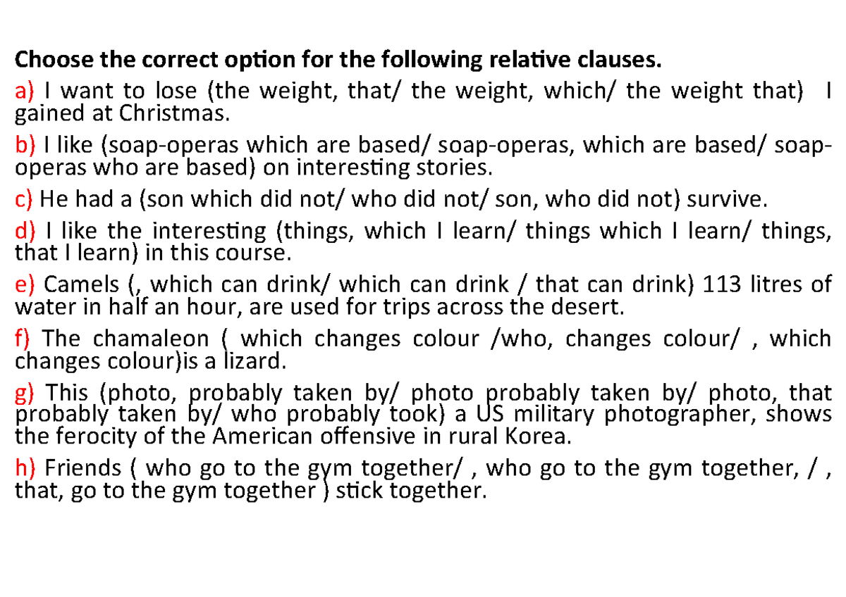 Relatives exercise - esercizi di grammatica inglese - Choose the ...
