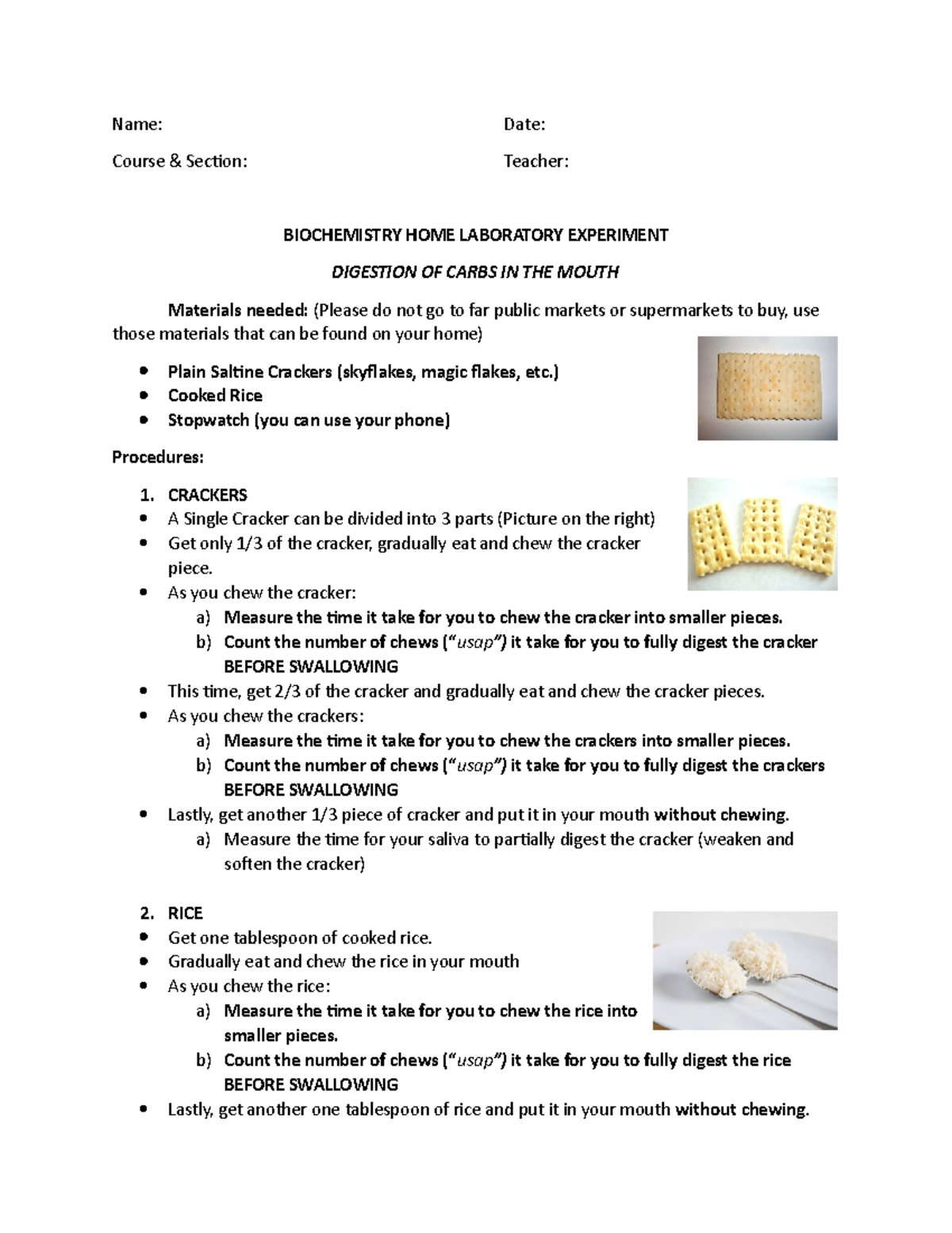 Home Lab7 Digestion Of Carbs Name Date Course Section Teacher
