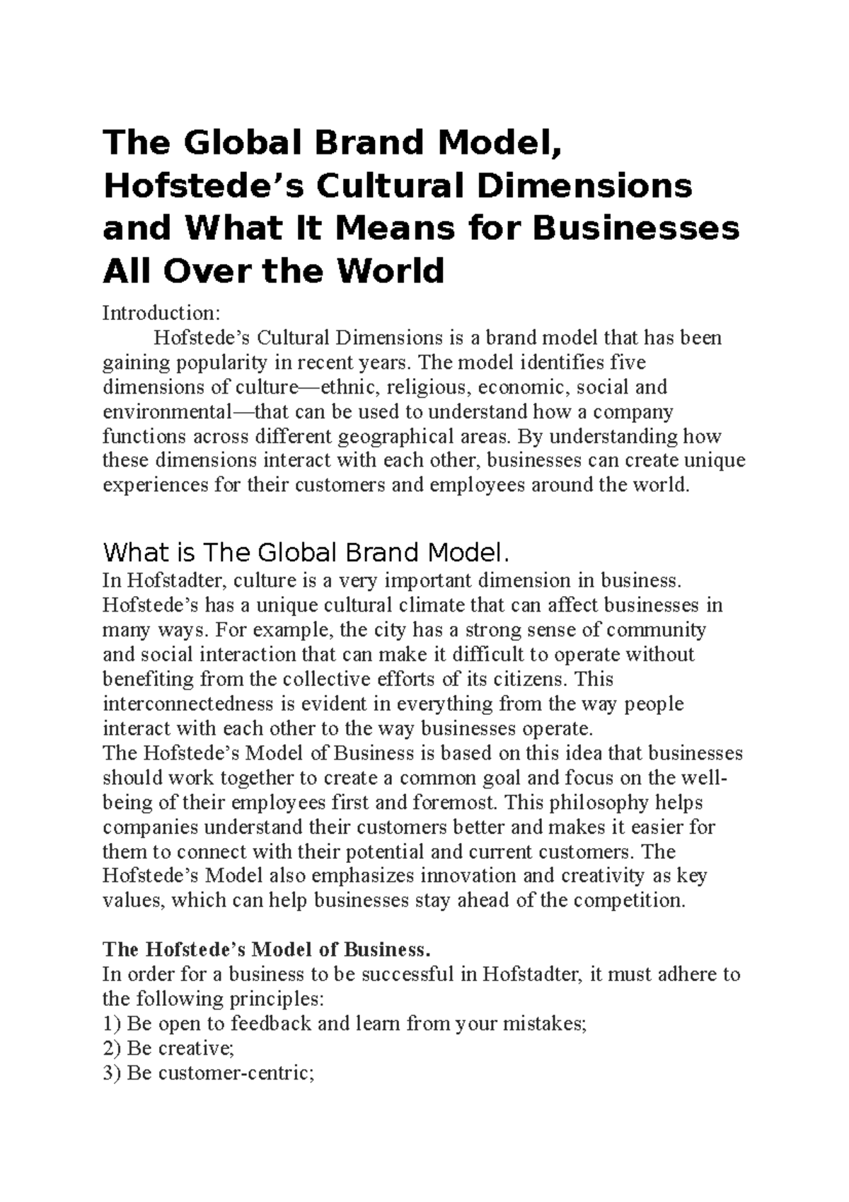 The Global Brand Model, Hofstede’s Cultural Dimensions and What It ...