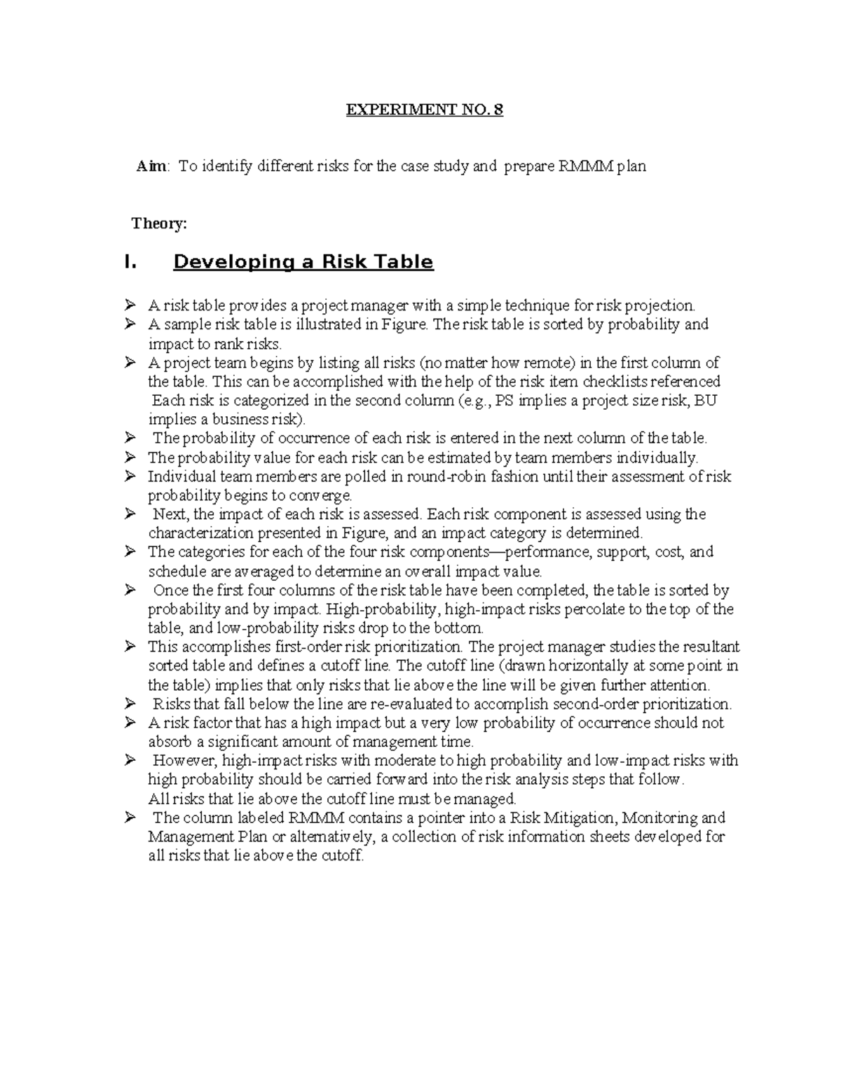 RMMM template - balls - EXPERIMENT NO. 8 Aim: To identify different ...