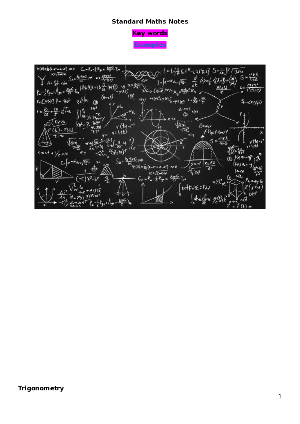 HSC Summary - math - this helped me achieve a band 6:) - Standard Maths ...