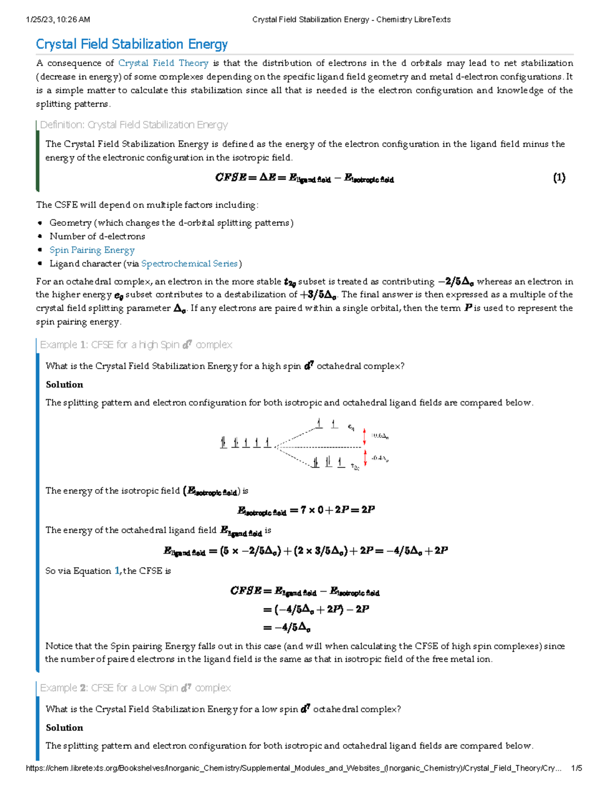4 CFSE - CFSE Notes - Crystal Field Stabilization Energy A consequence ...