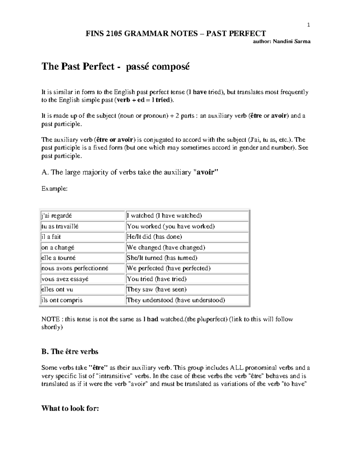 Grammar notes 11 The past perfect tense - 1 FINS 2105 GRAMMAR NOTES ...