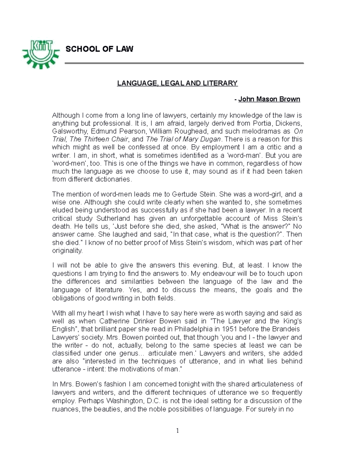Essay Language+ Legal+AND+ Literary - SCHOOL OF LAW LANGUAGE, LEGAL AND ...
