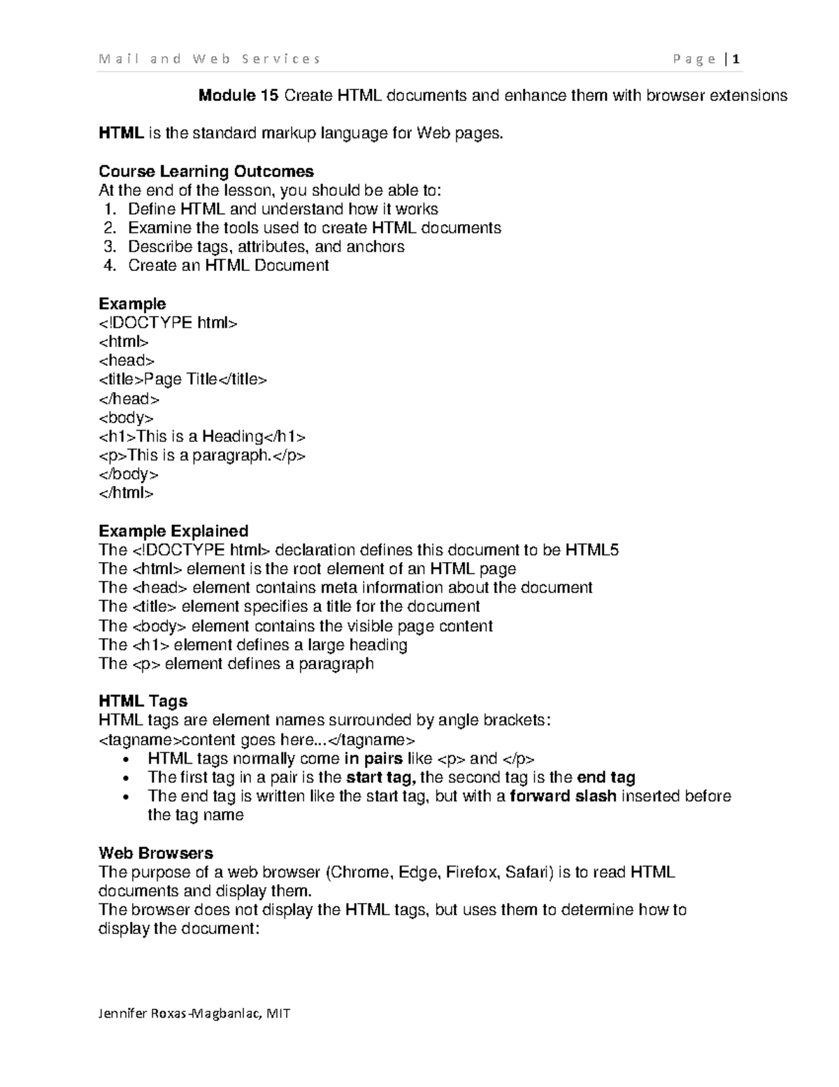 W12 Lesson 15 Create Html Documents And Enhance Them With Browser Extensions Module 15 Create