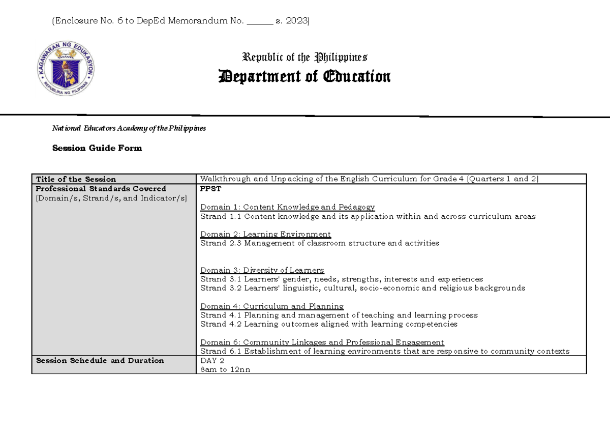 Walkthrough, Unpacking, and Clustering of the English Curriculum for ...