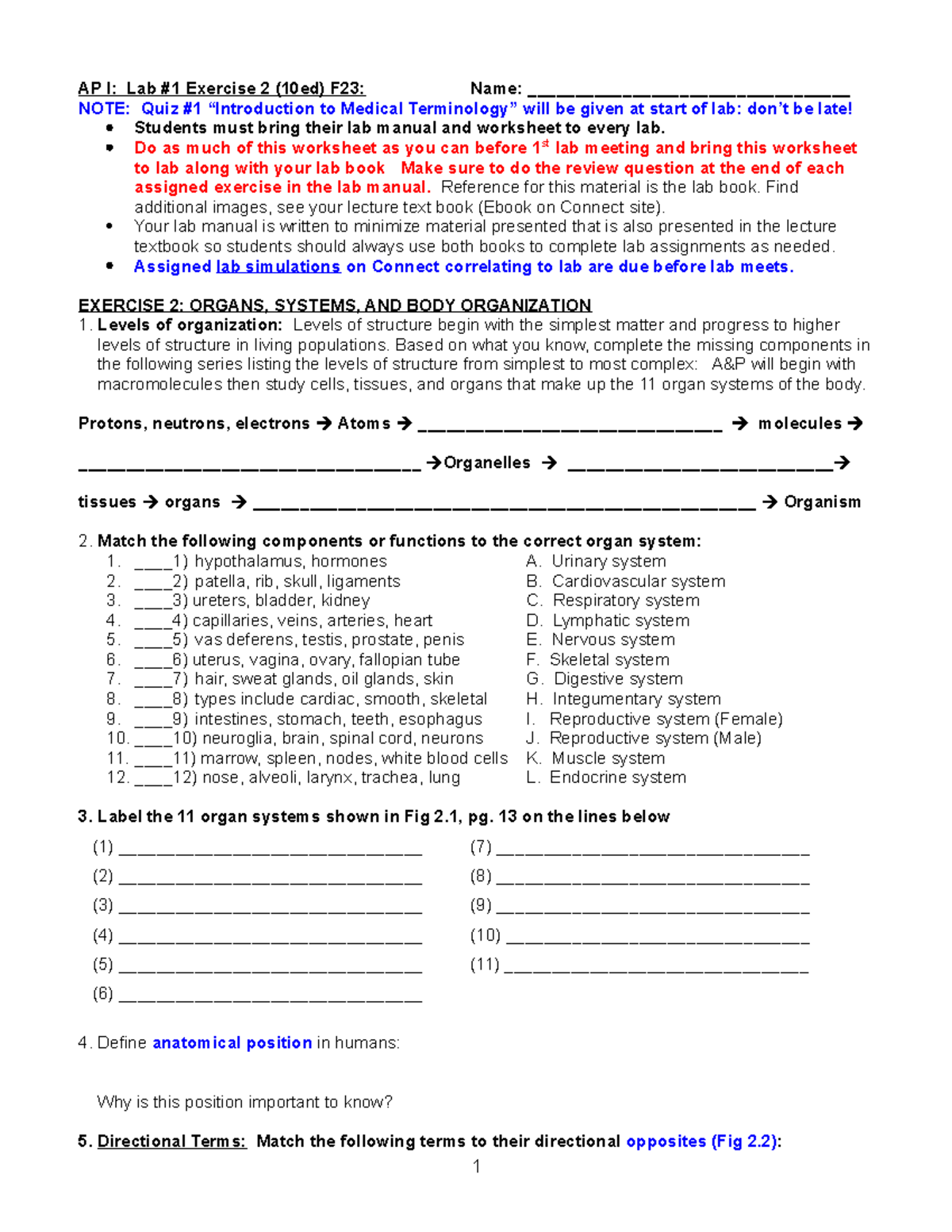 Lab%231+Ex2+Body+Organization+10ed+F23 - AP I: Lab #1 Exercise 2 (10ed ...