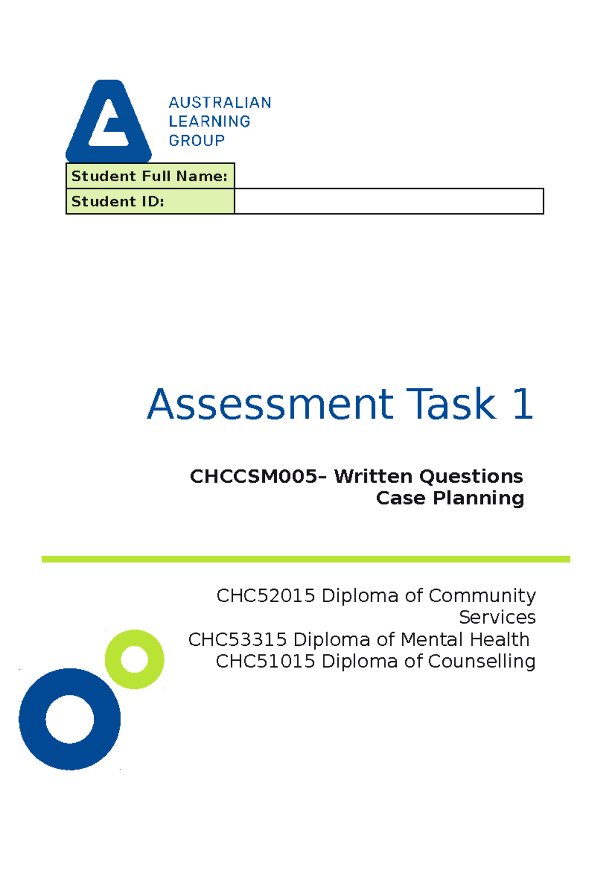 Assessment TASK 1-CHC52015 CHC53315 CHC51015-Case Planning-V3.0 2021 ...