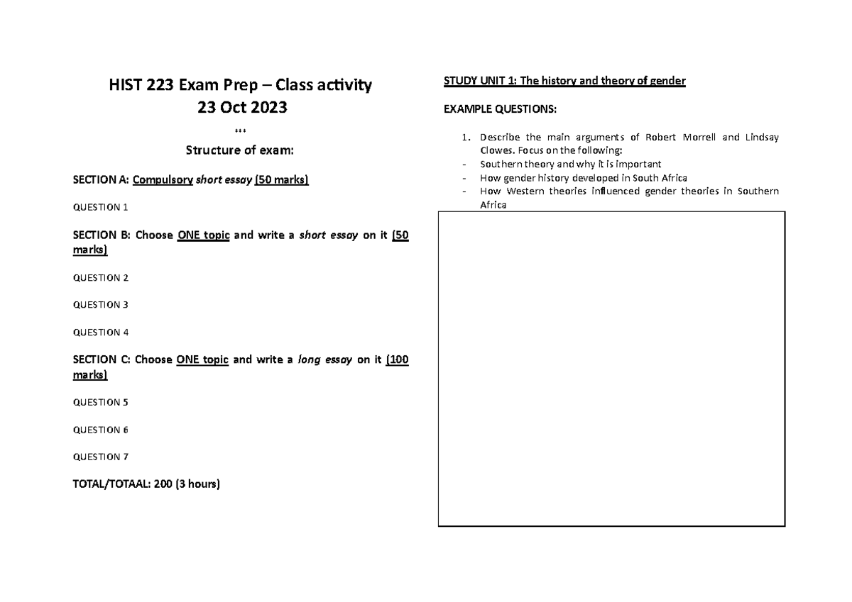 HIST 223 - Exam Scope - Class Activity - 23 Oct 2023 - HIST 223 Exam Prep – Class activity 23 ...