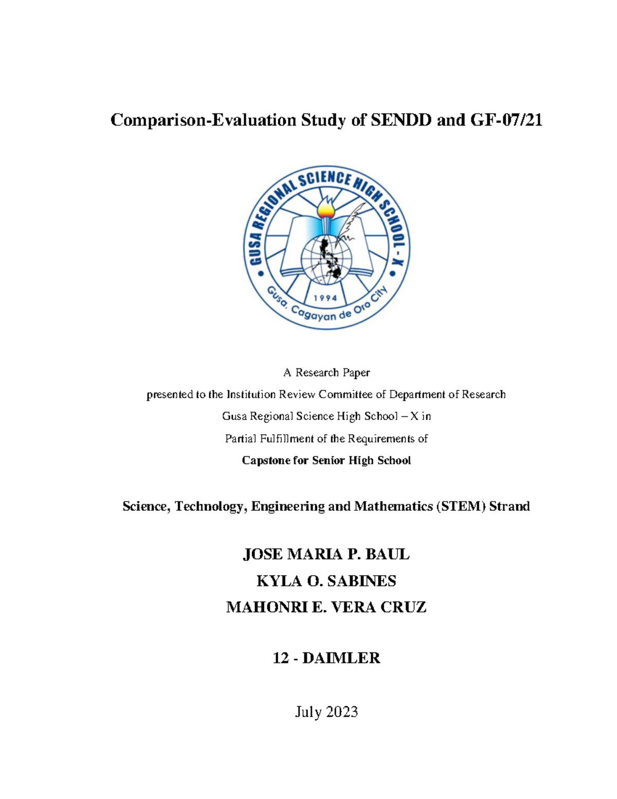 Comparison-Evaluation Study of Sendd and GF-0721 - Comparison ...