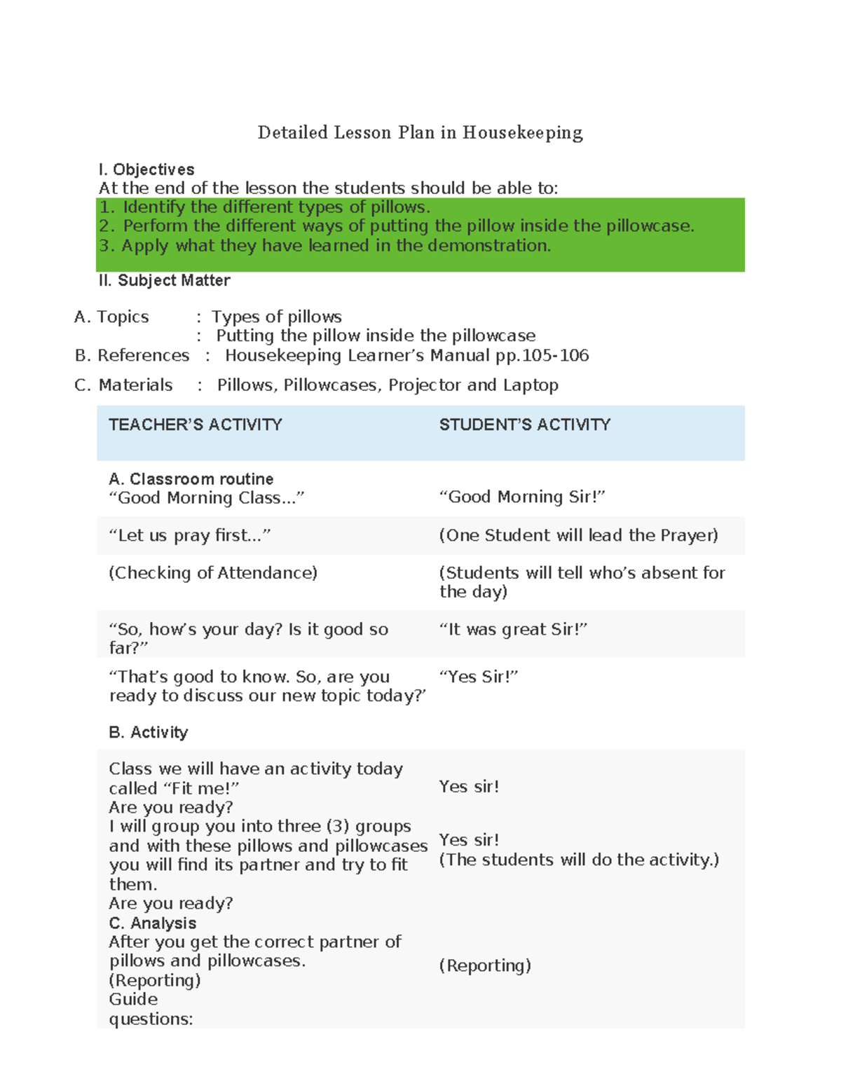 Ilide info detailed lesson plan in housekeeping pr 7dfcce 07f025 - I ...