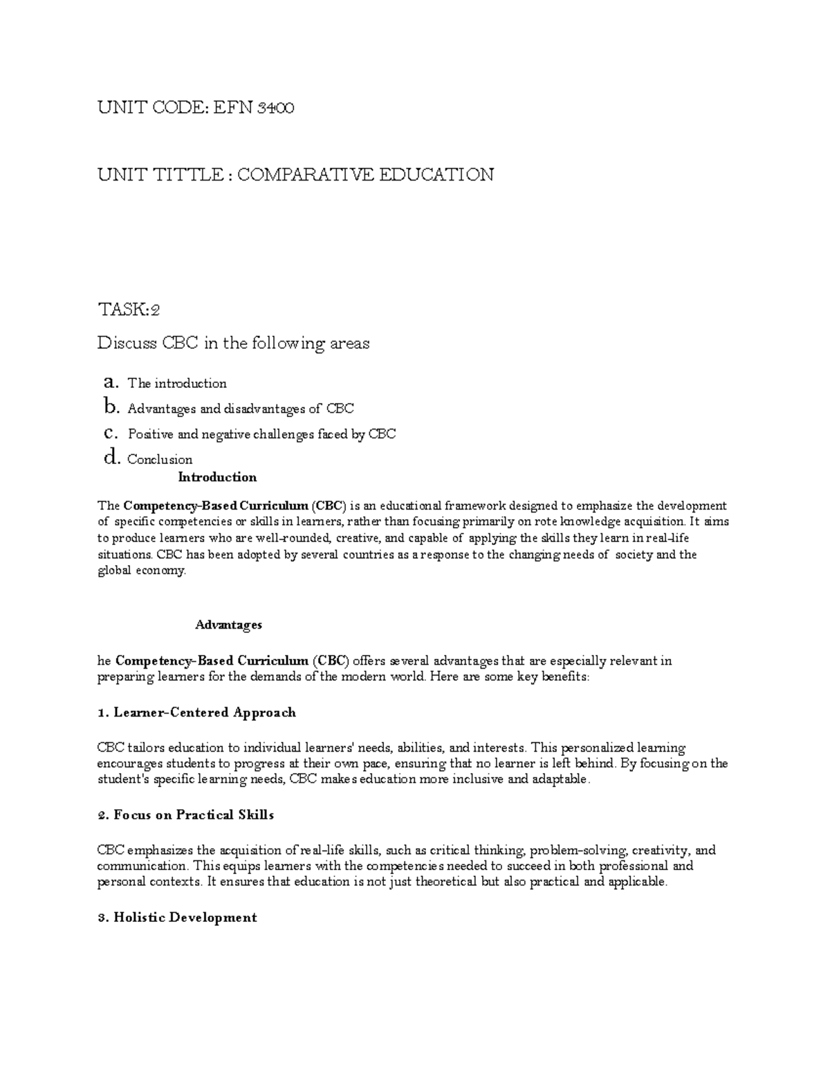 Literature notes - UNIT CODE: EFN 3400 UNIT TITTLE : COMPARATIVE ...