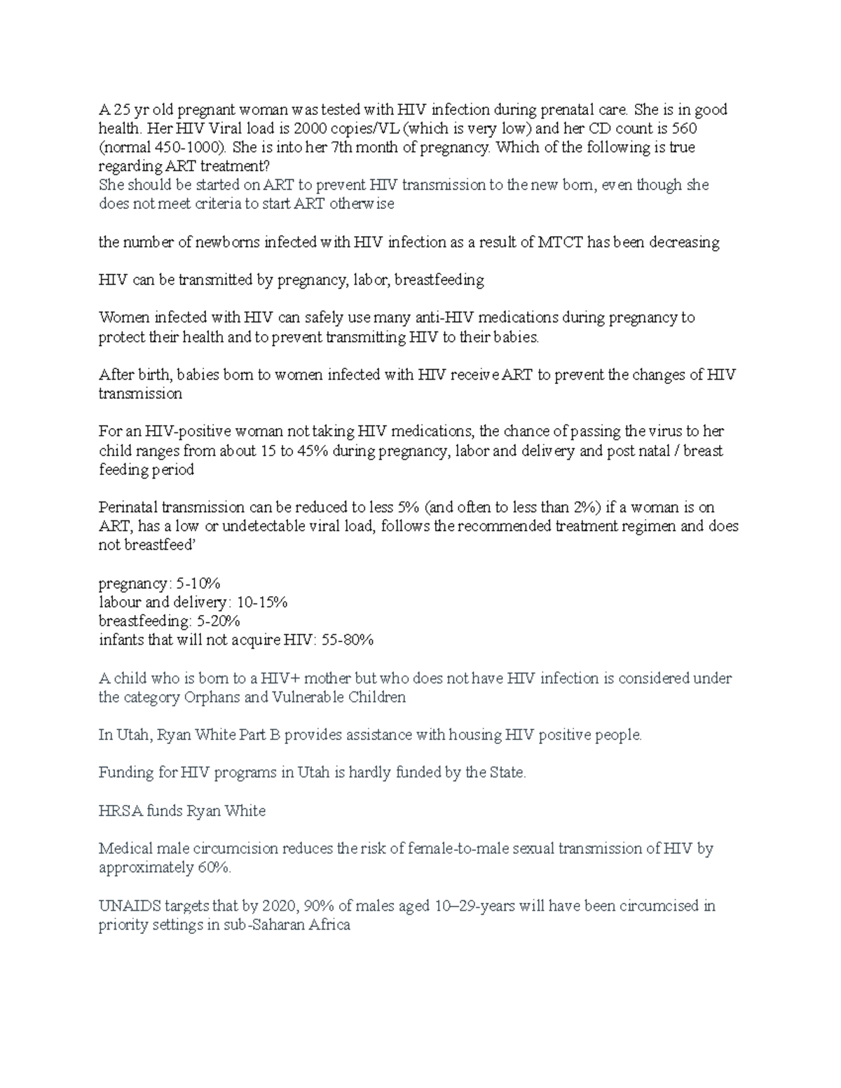 Test notes - Summary HIV/AIDS-Public Health - A 25 yr old pregnant ...