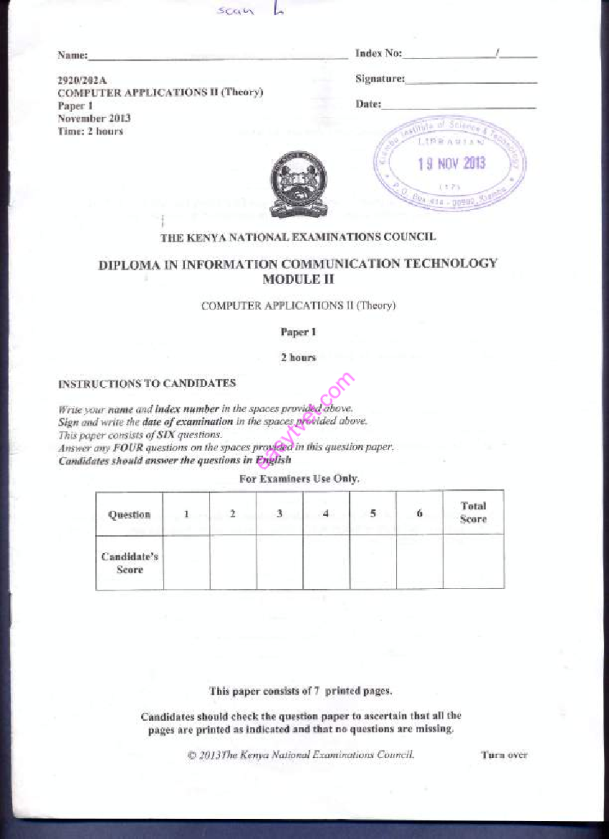 2013 n - Past papers - Information Communication Technology - Studocu