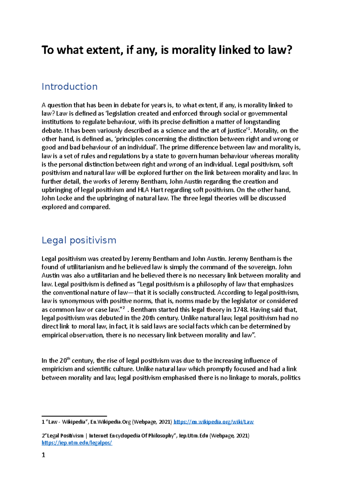 Theoretical Research Paper - To what extent, if any, is morality linked ...