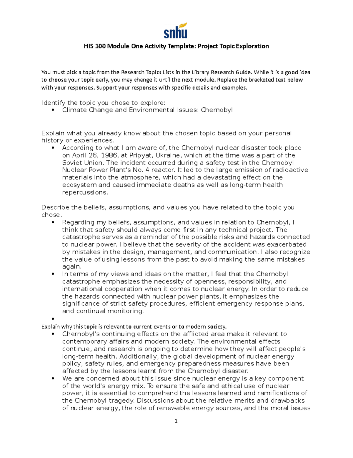 HIS 100 Module One Activity Template - While it is a good idea to ...