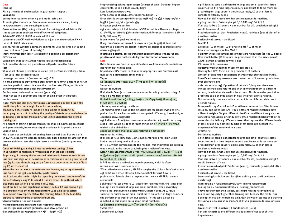 DBA3803 midterm cheatsheet - Data Training Fitting the model ... DBA3803 midterm cheatsheet - Data Training Fitting the model ...