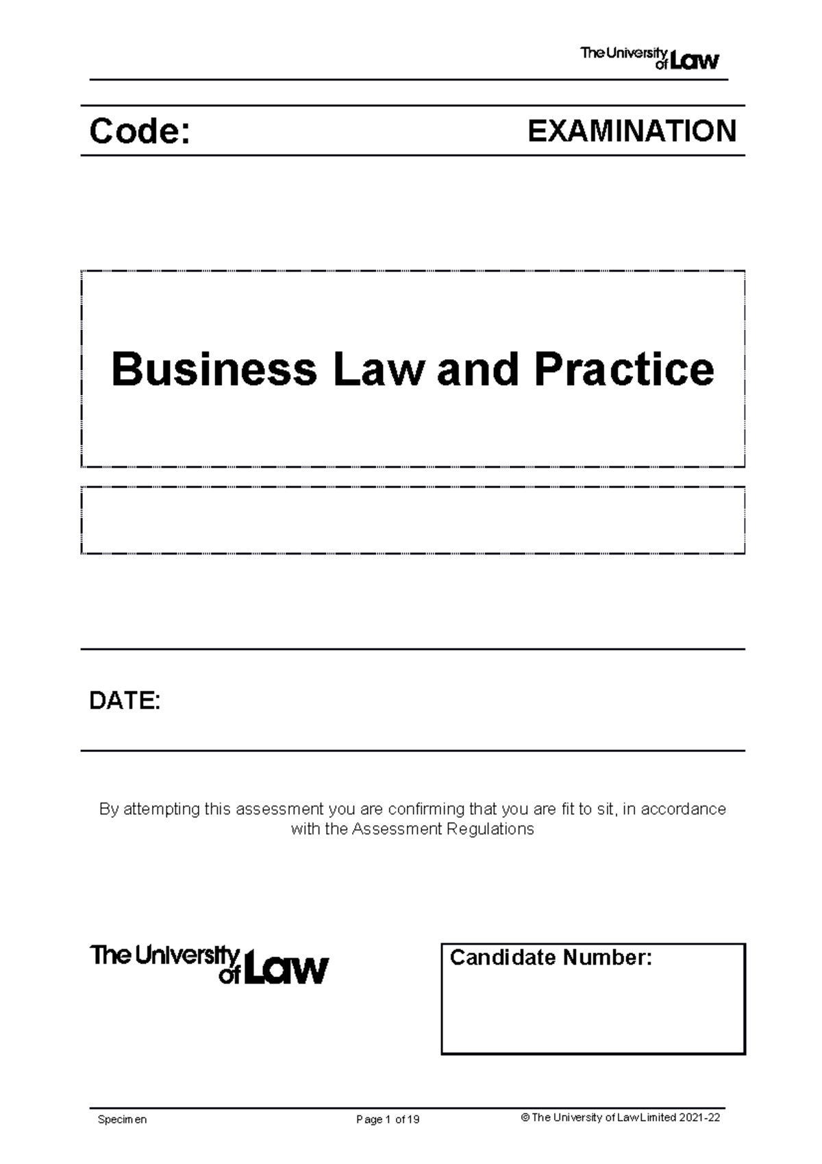 BLP SPEC Paper - Code: EXAMINATION Business Law and Practice DATE: By ...