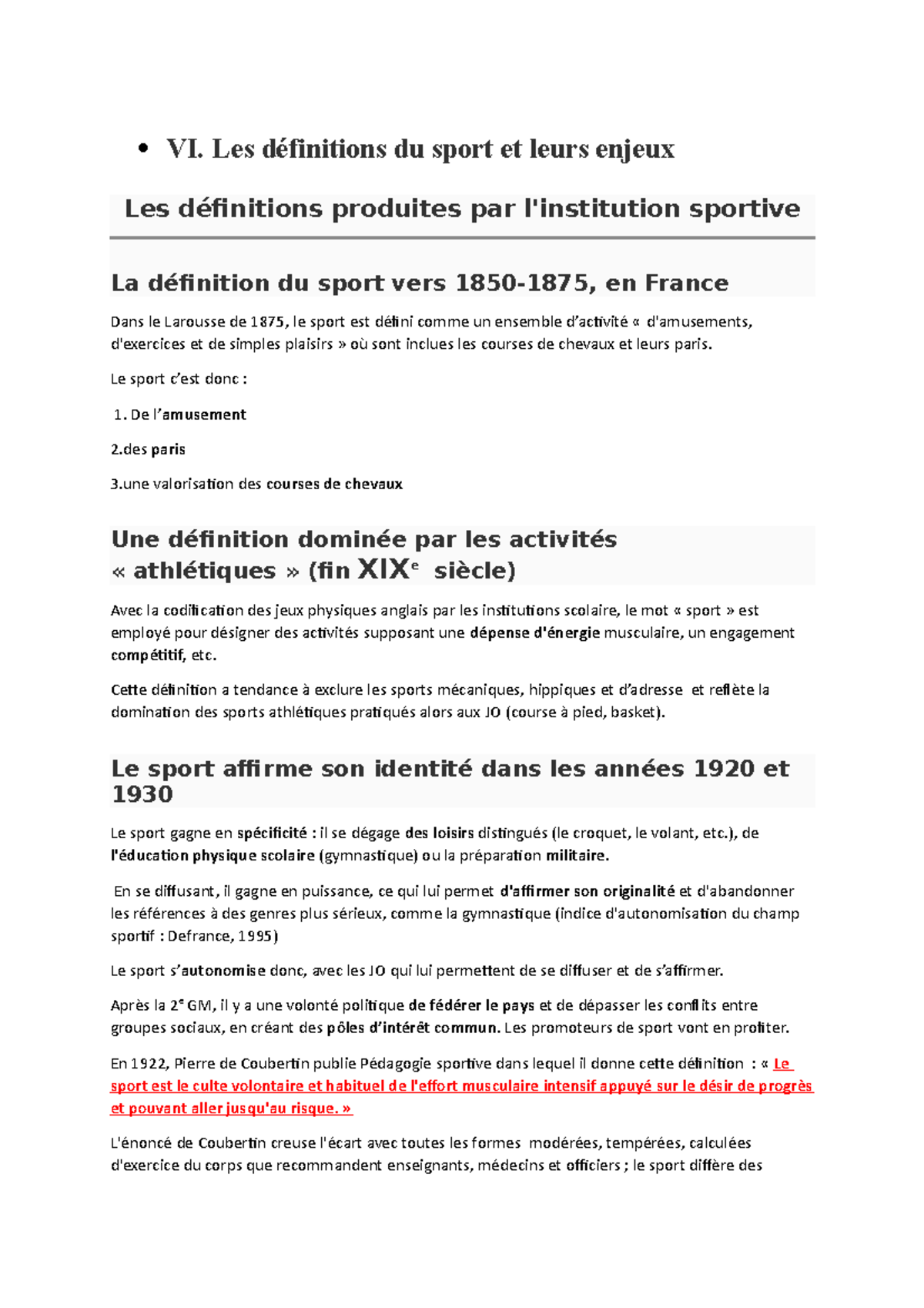 Defrance CHAP 6 - chap 6 - VI. Les définitions du sport et leurs enjeux ...