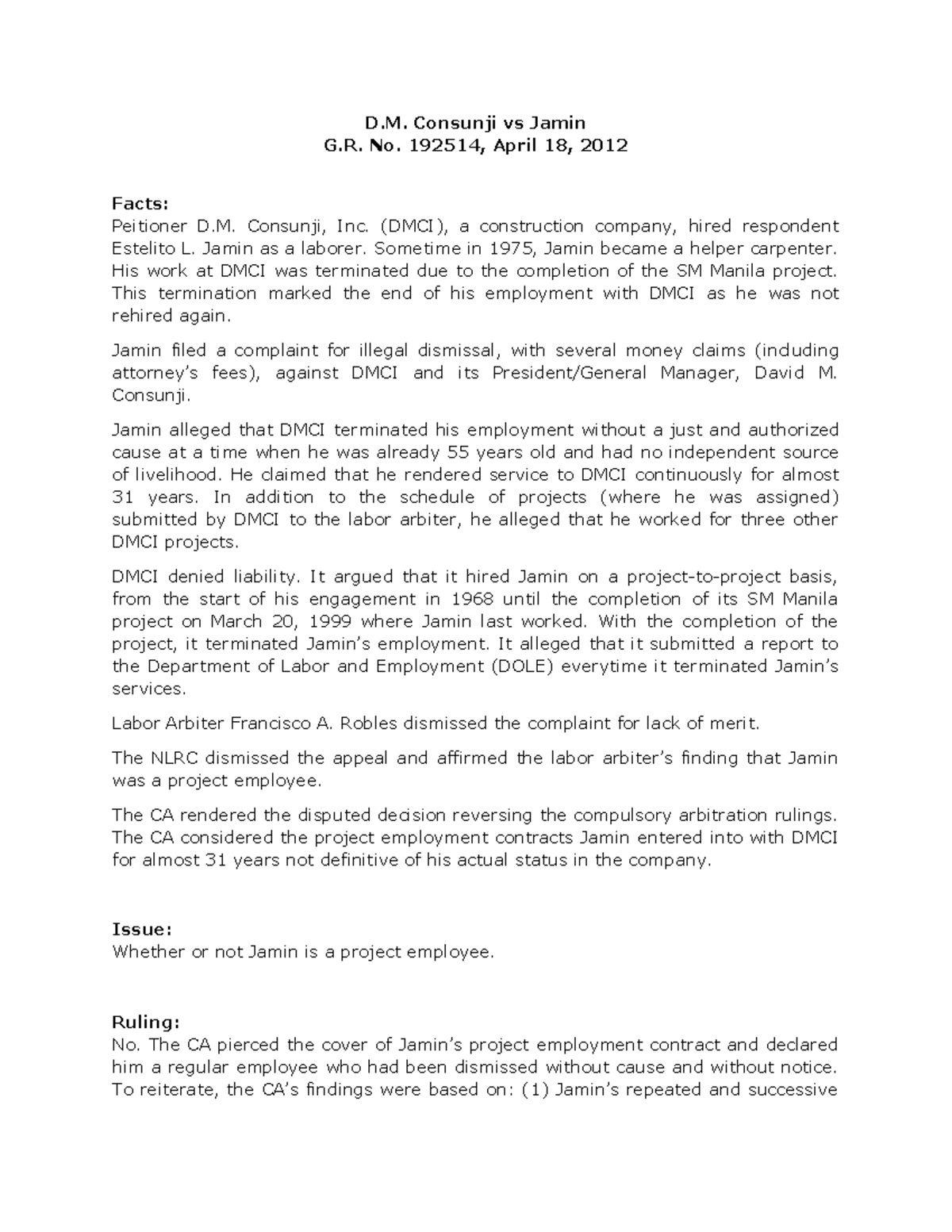 D.M. Consunji vs Jasmin - D. Consunji vs Jamin G. No. 192514, April 18 ...