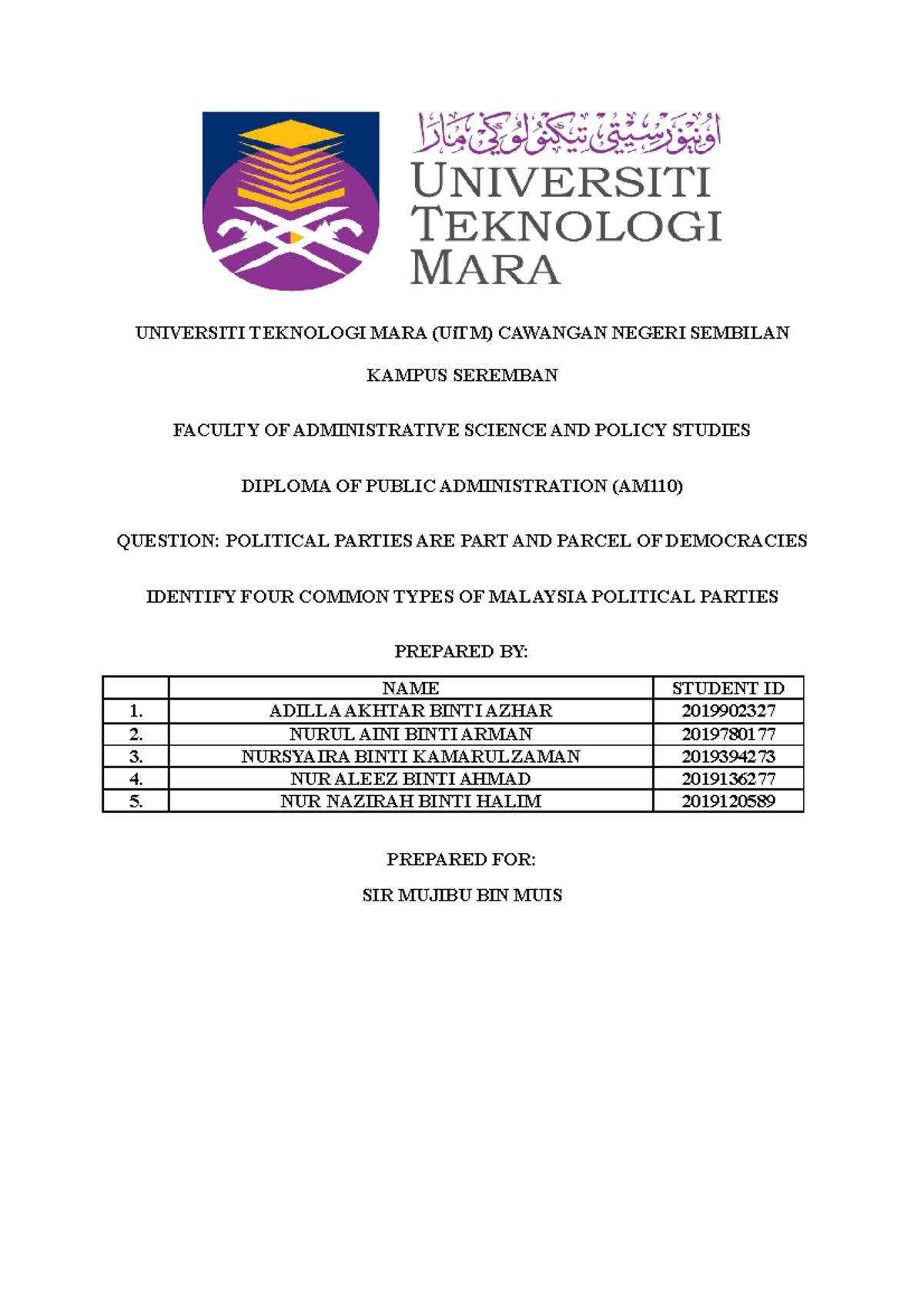 PAD270 Written Report (edited) - UNIVERSITI TEKNOLOGI MARA (UiTM ...