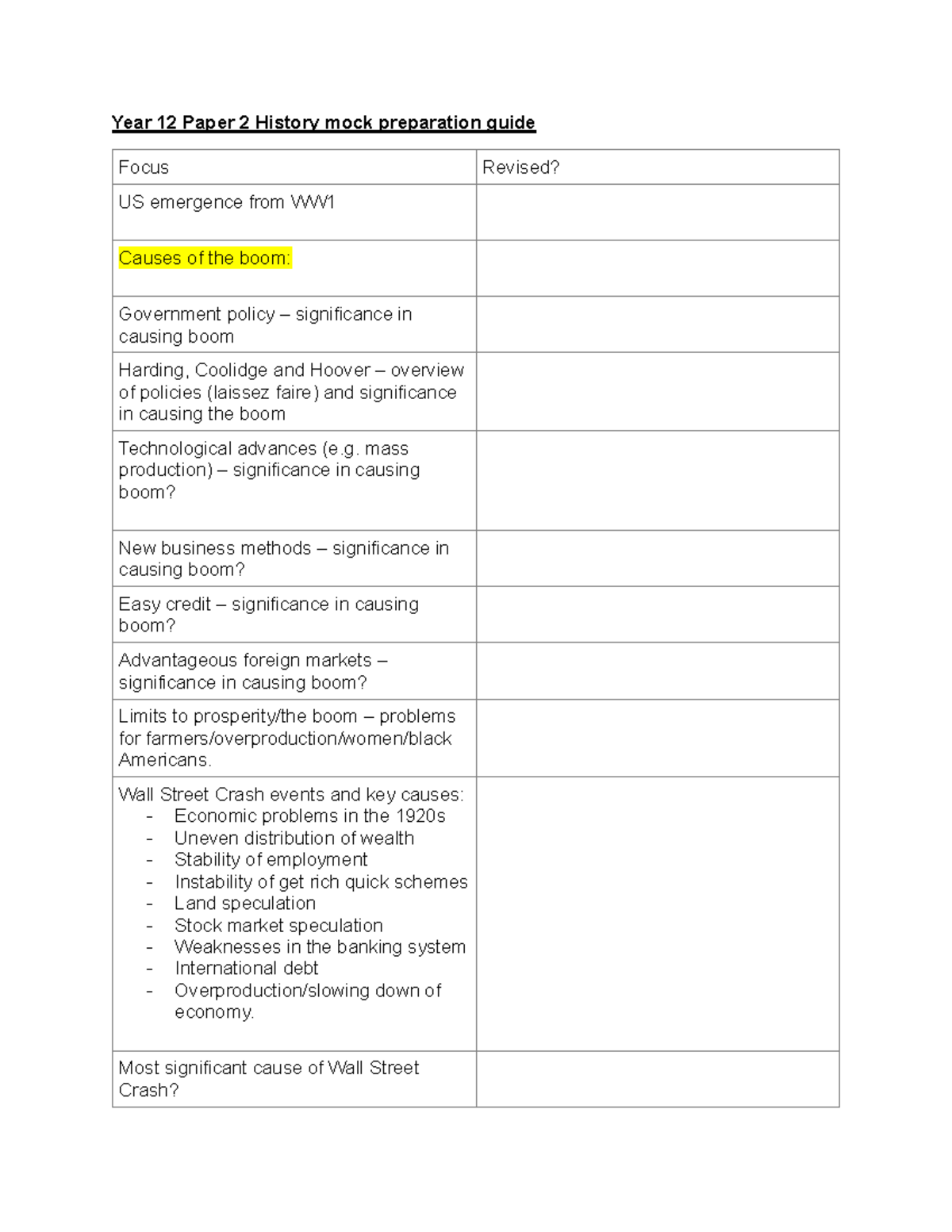 Year 12 Paper 2 History mock preparation guide - Year 12 Paper 2 ...