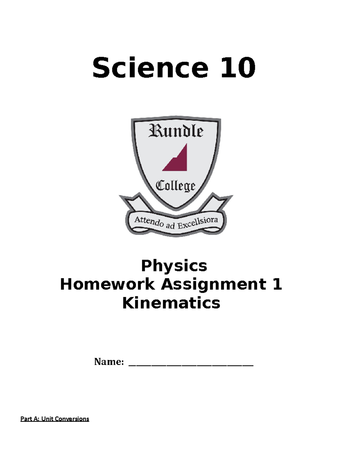 Homework Assignment #1 - Science 10 Physics Homework Assignment 1 ...