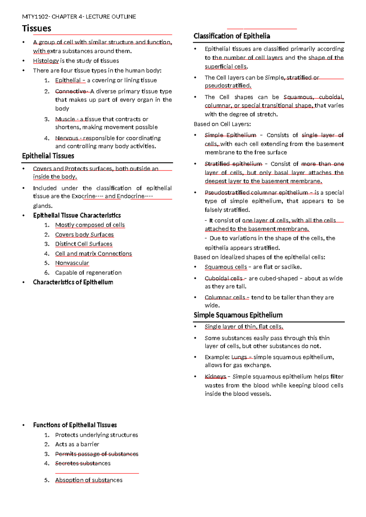 Tissues notes for review - Tissues • A group of cell with similar ...