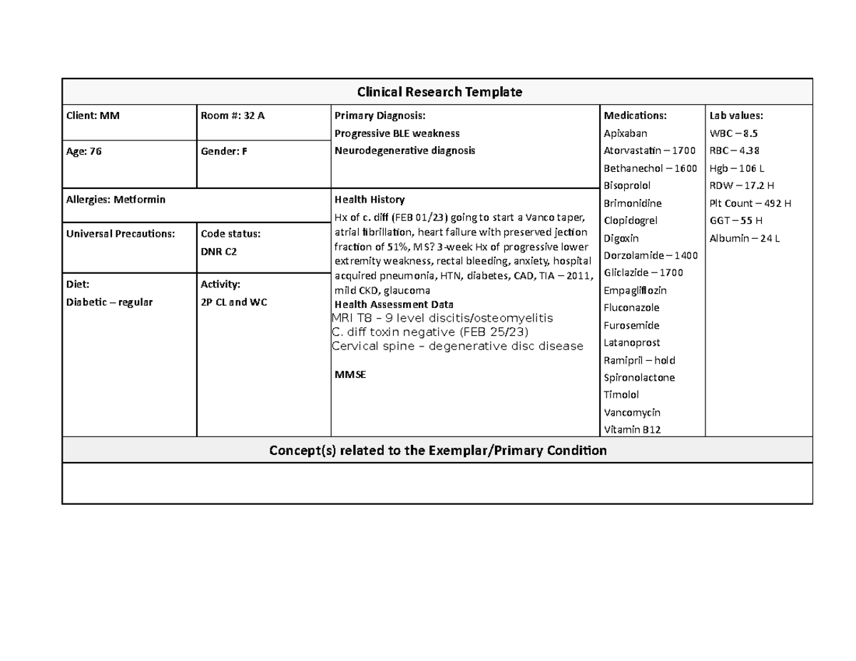 BSN Conceptual Note Taking Handbook - Clinical Research Template Client ...