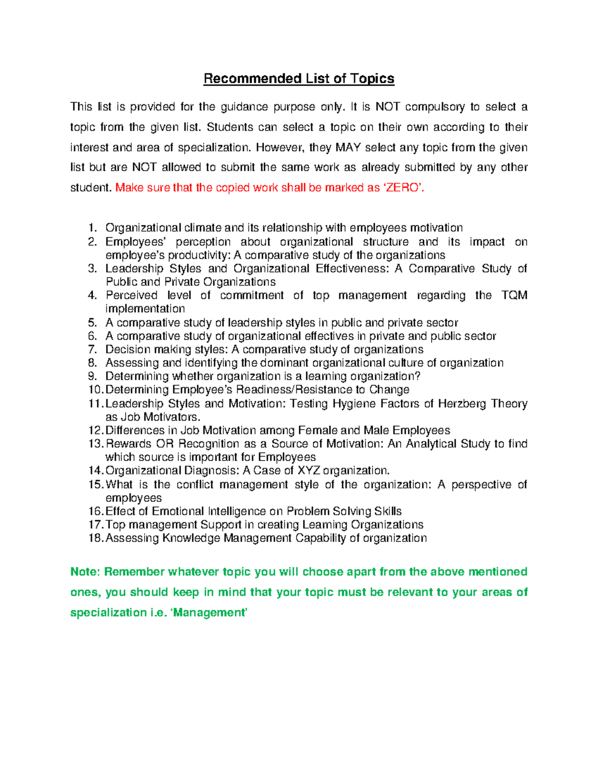 List of Topics - Recommended List of Topics This list is provided for ...