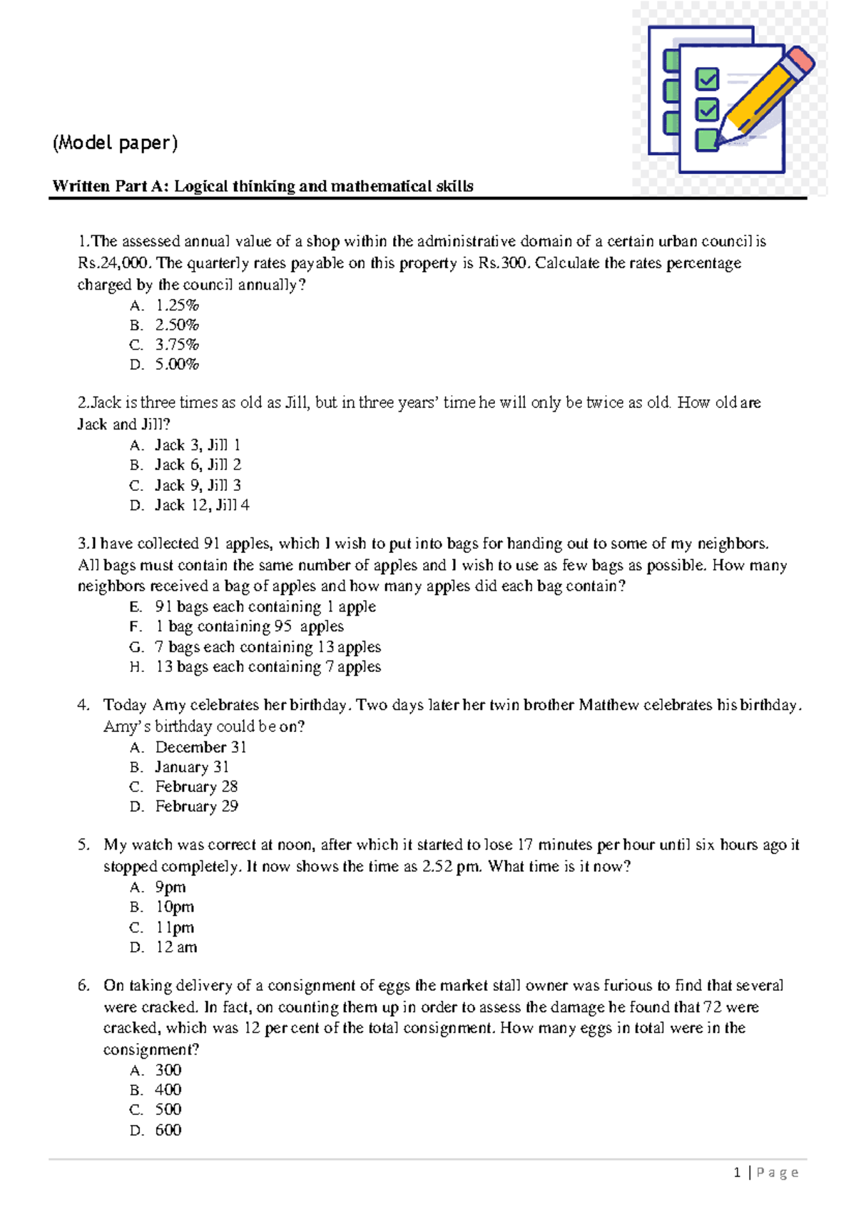 Test-Maths - Mathematics - 1 | P a g e 1 assessed annual value of a ...