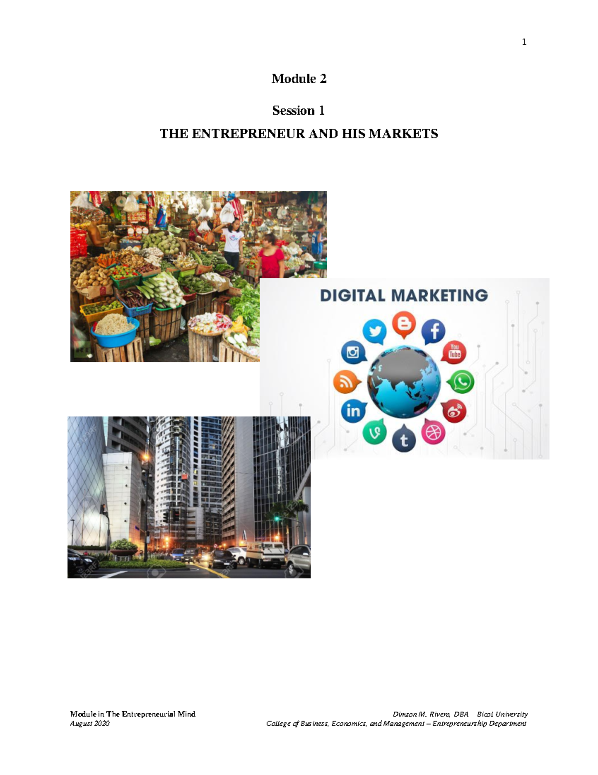 The Entrepreneur and His Markets - Module in The Entrepreneurial Mind ...