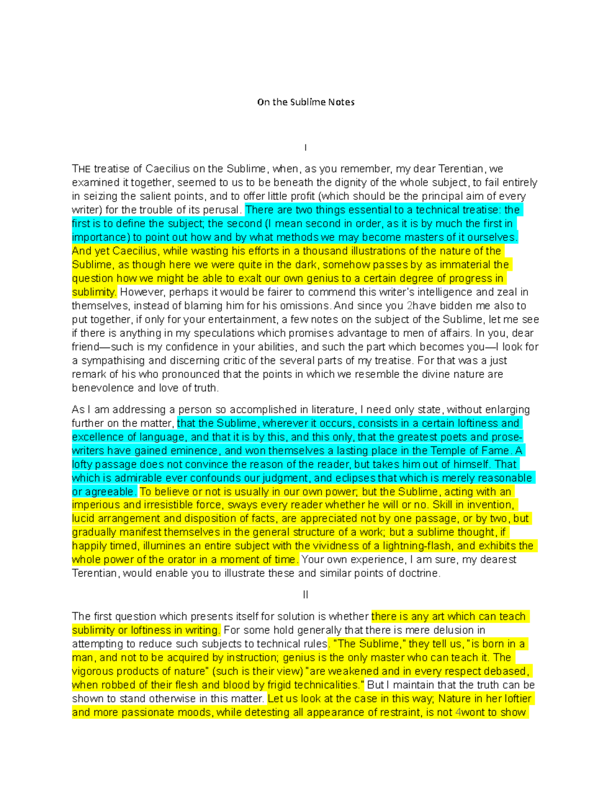 On the Sublime Notes - On the Sublime Notes I THE treatise of Caecilius ...