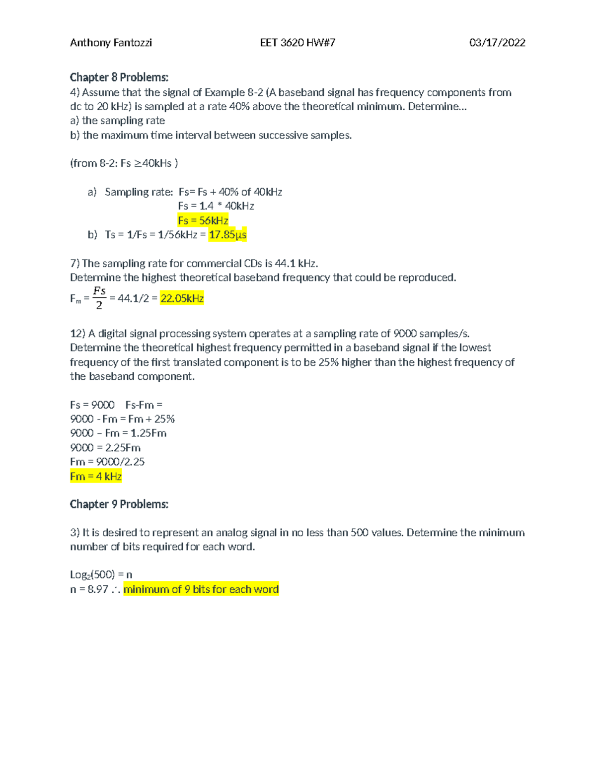 Fantozzi 3620 HW7 - homework assigned for analog and digital - Anthony ...