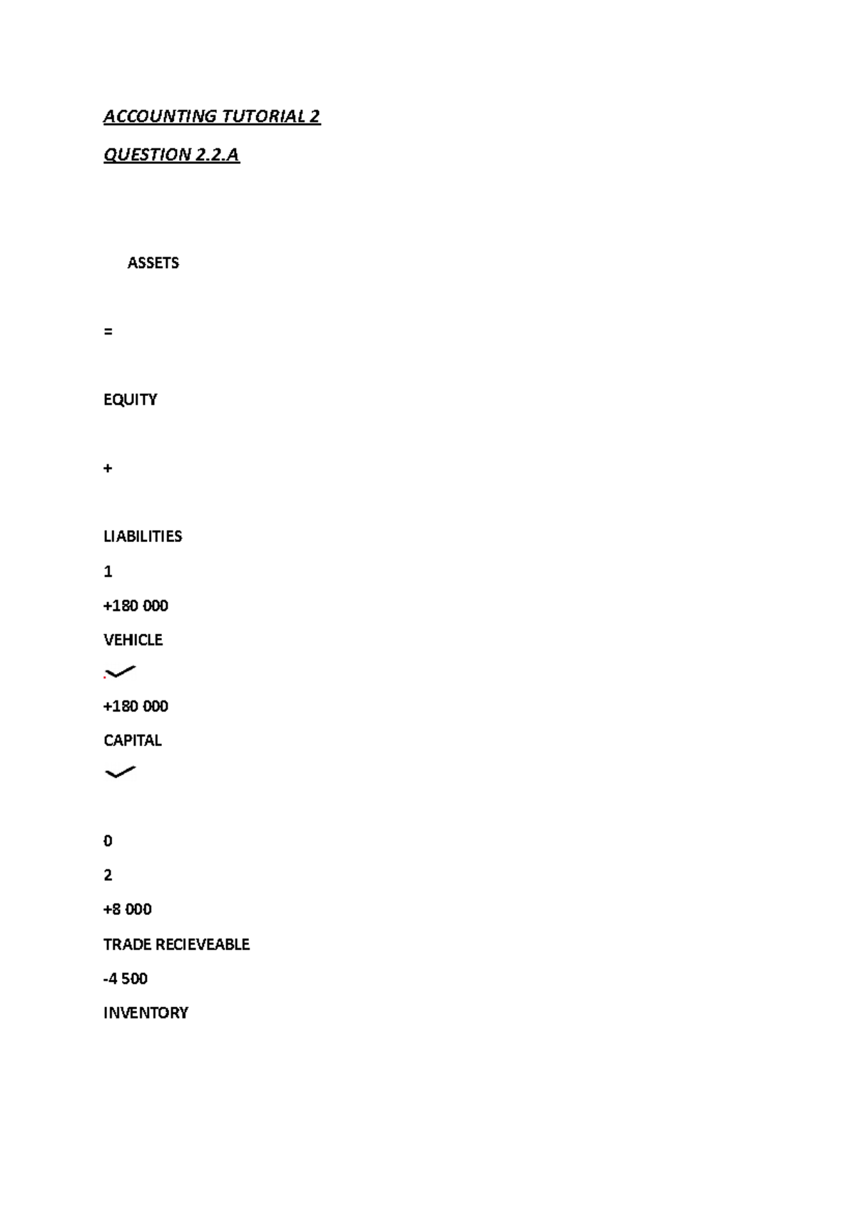 Accounting Tutorial 2 - ACCOUNTING TUTORIAL 2 QUESTION 2.2 ASSETS ...