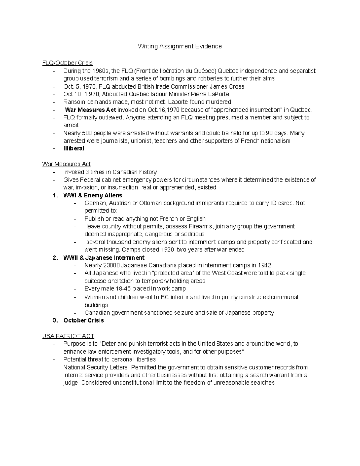 Writing assignment cheat sheet - Writing Assignment Evidence FLQ ...