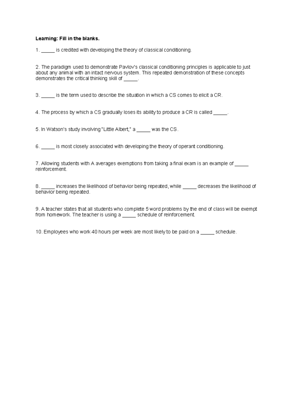 Learning fill in the blanks-Student-AGB - Learning: Fill in the blanks ...