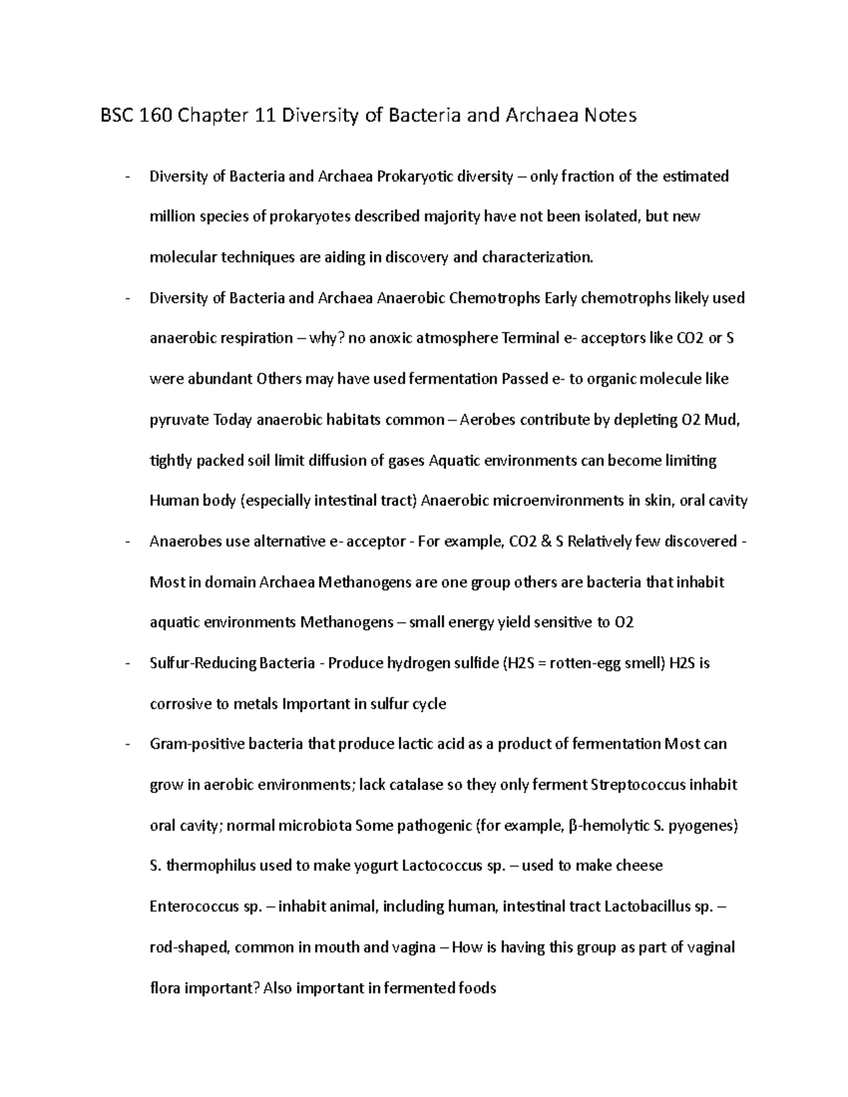 BSC 160 Chapter 11 Diversity of Bacteria and Archaea Notes - Diversity ...