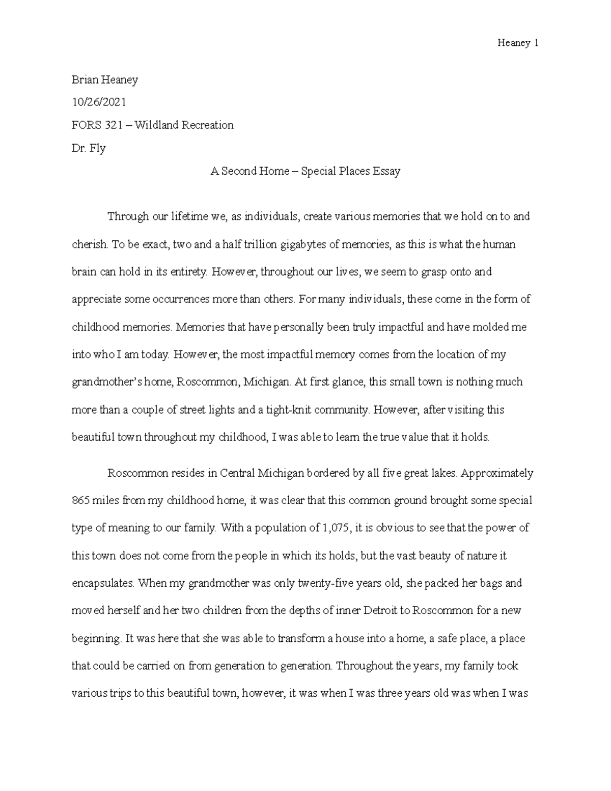 Special Places Paper for Wildland Recreation - Heaney 1 Brian Heaney ...