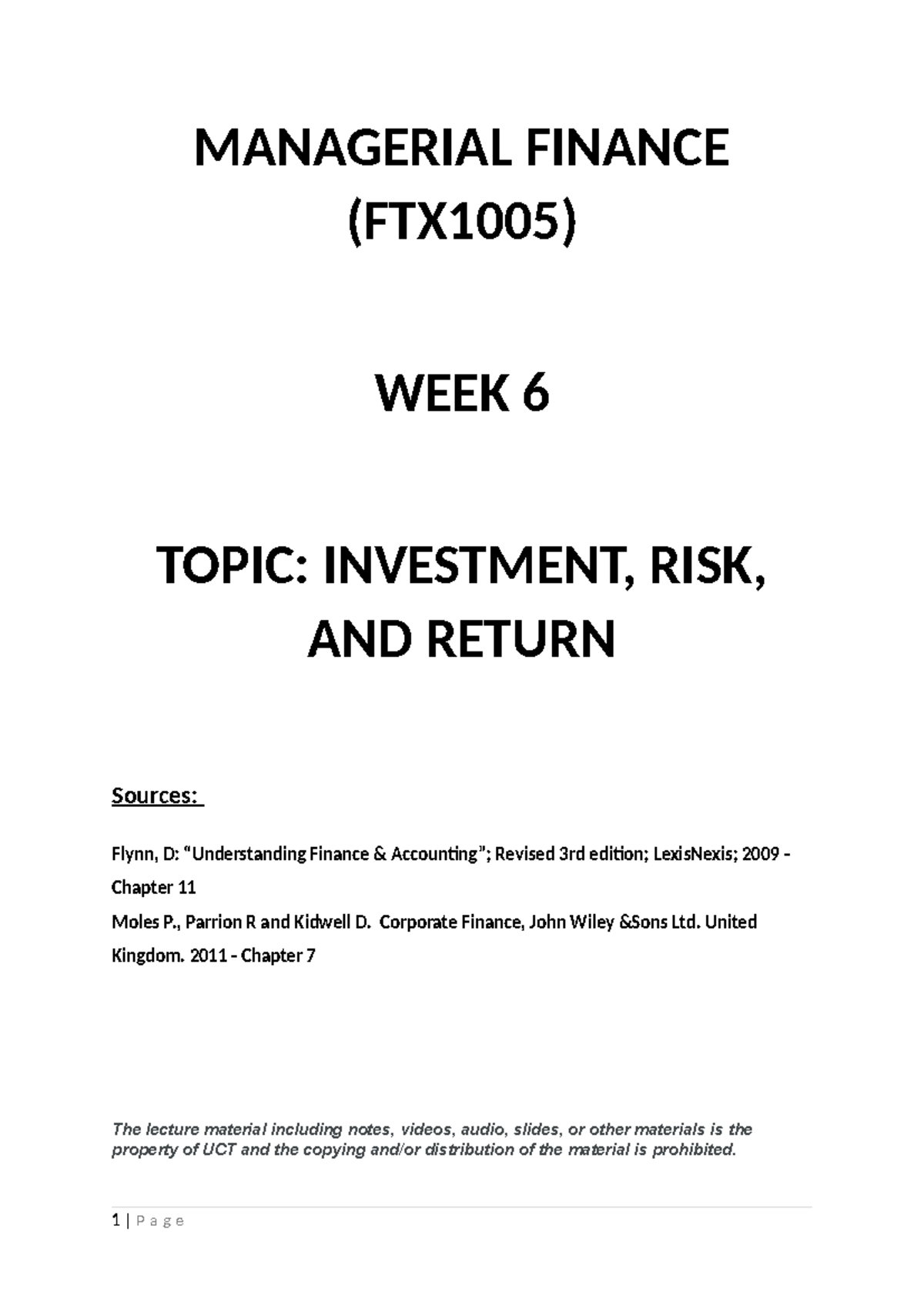 IRR Notes - Copy - Lecture slides for IRR - MANAGERIAL FINANCE (FTX1005 ...