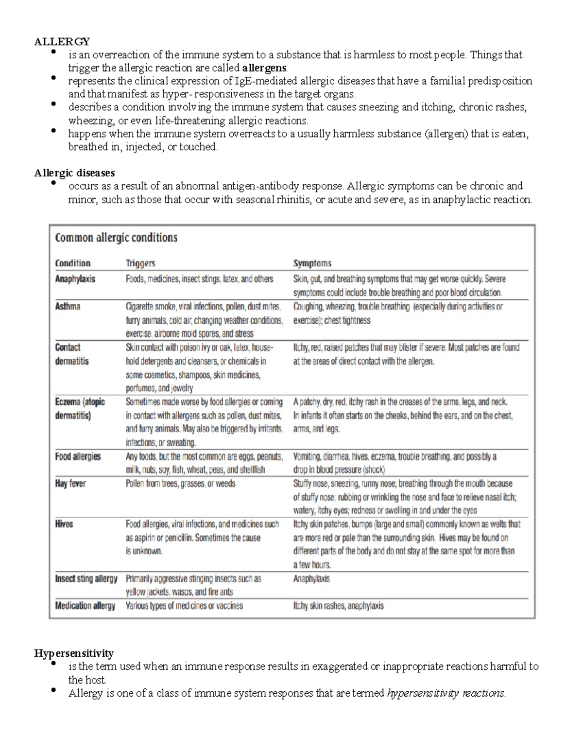 Allergy - Nursing lecture notes for students. - ALLERGY is an ...