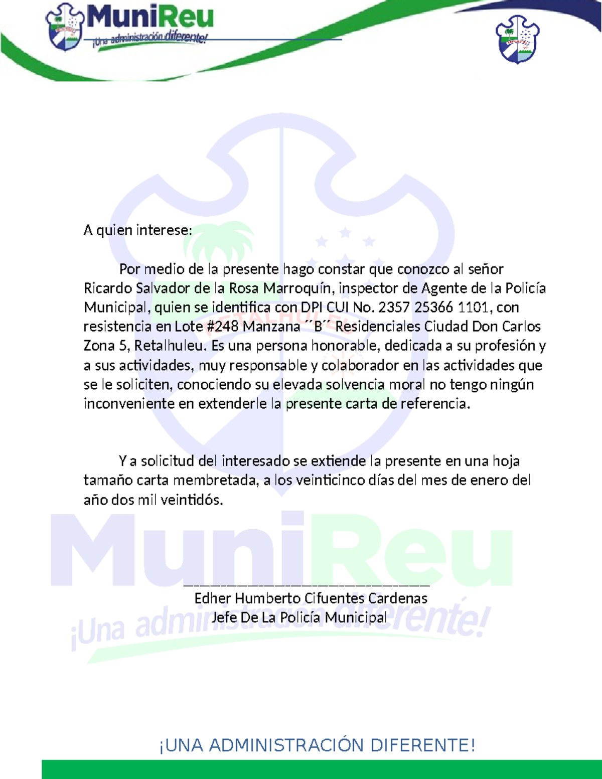 Carta de recomendacion . 2022 - A quien interese: Por medio de la ...