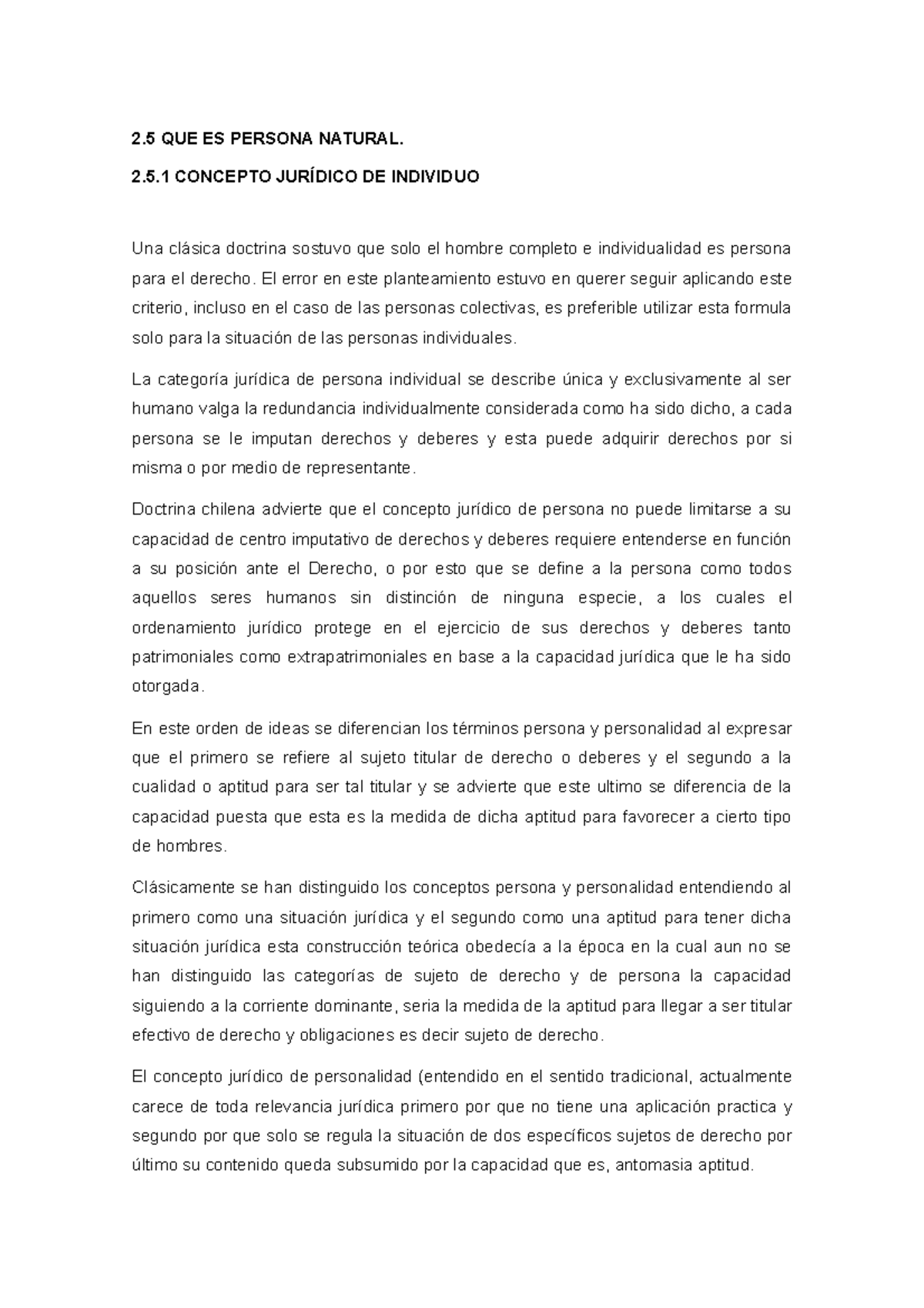 Nocion Juridica DE LA Persona Individual- natural para trabajo de ...