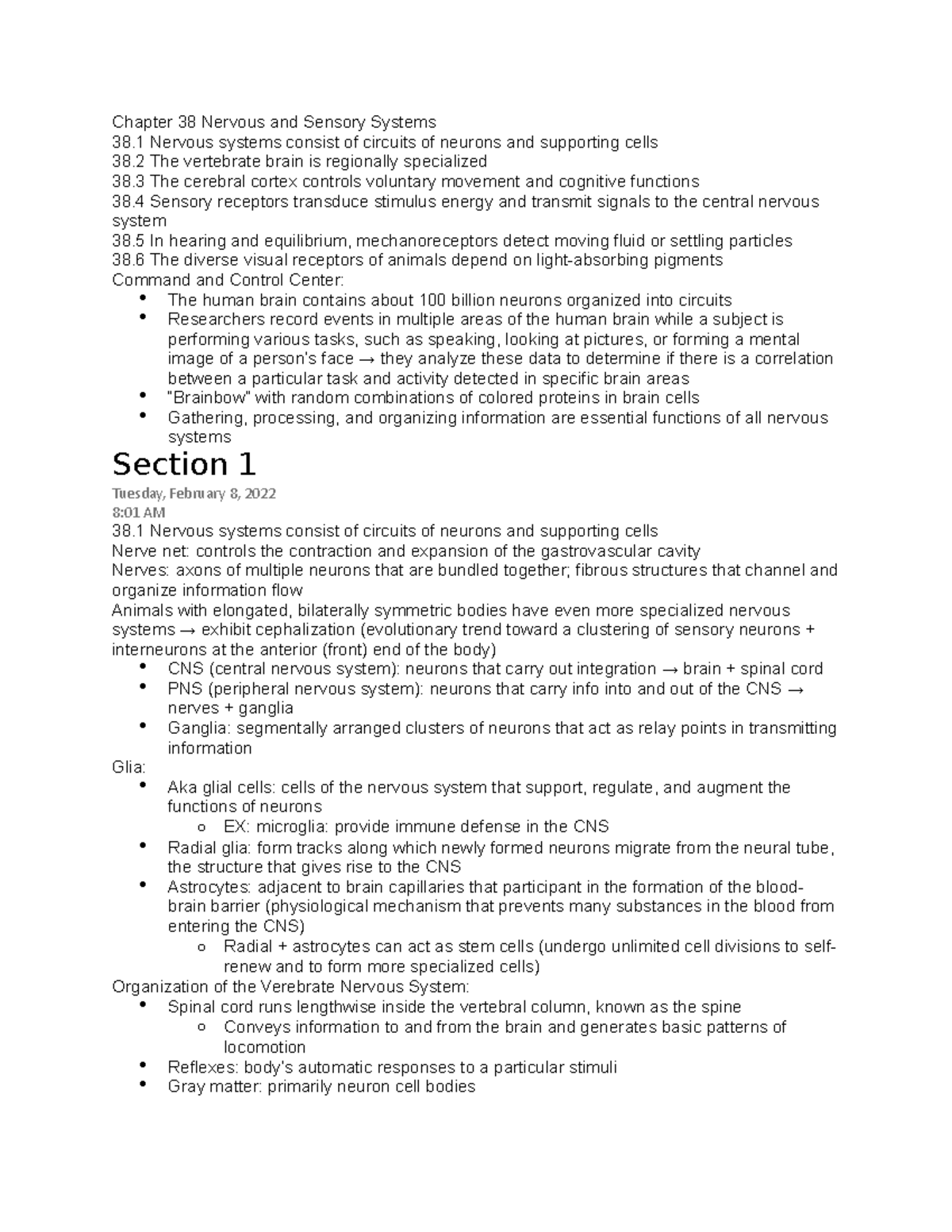 Chapter 38 Nervous and Sensory Systems - Chapter 38 Nervous and Sensory ...